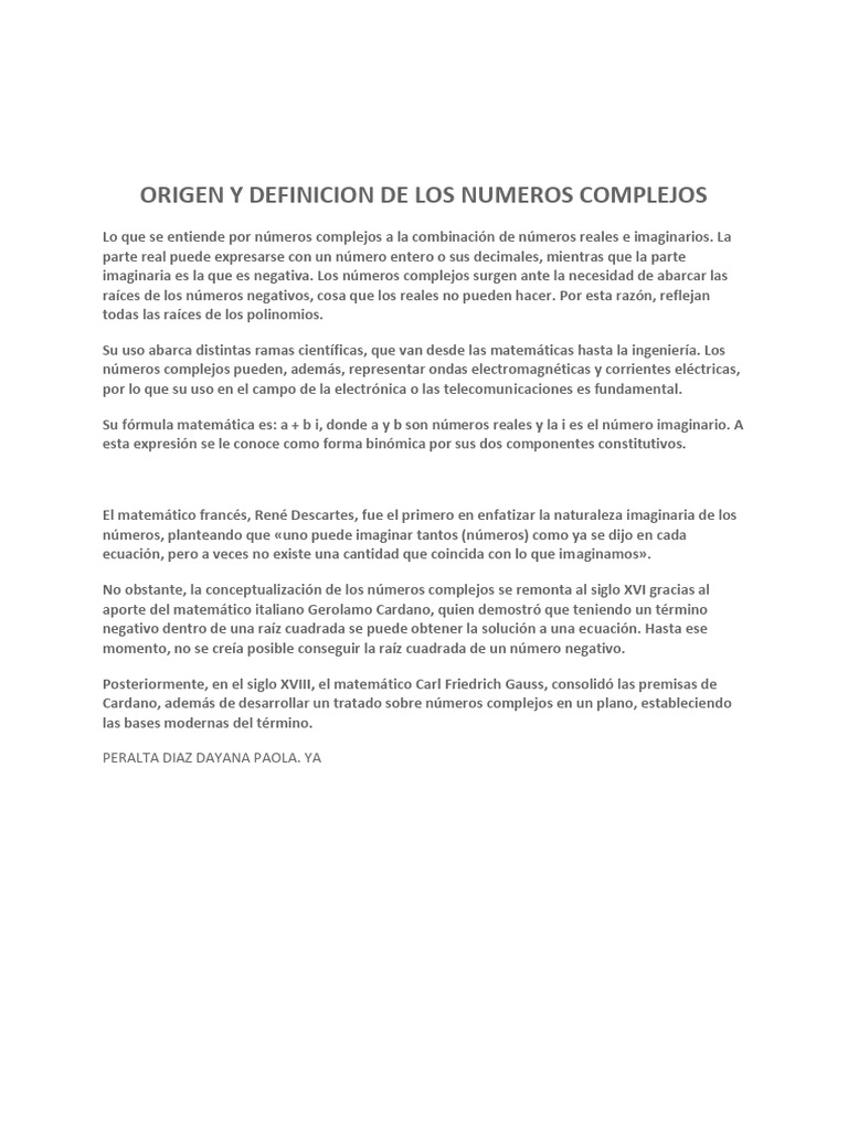Origen y definición de números complejos | PDF