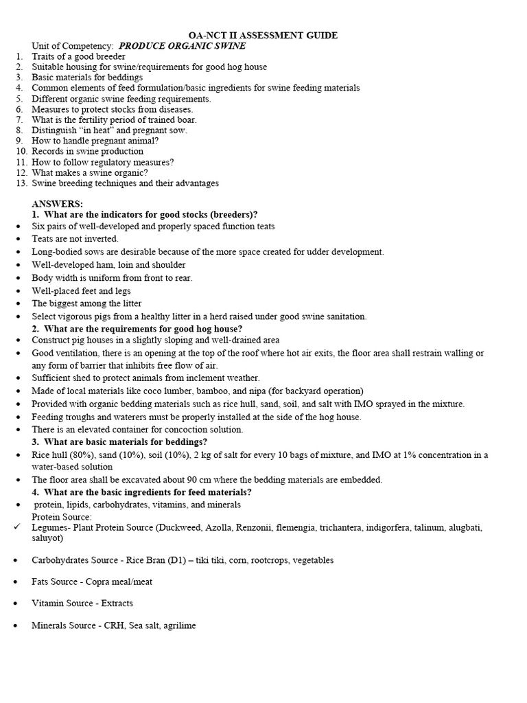 Oa NC II Q&A Swine-1 | PDF | Pig