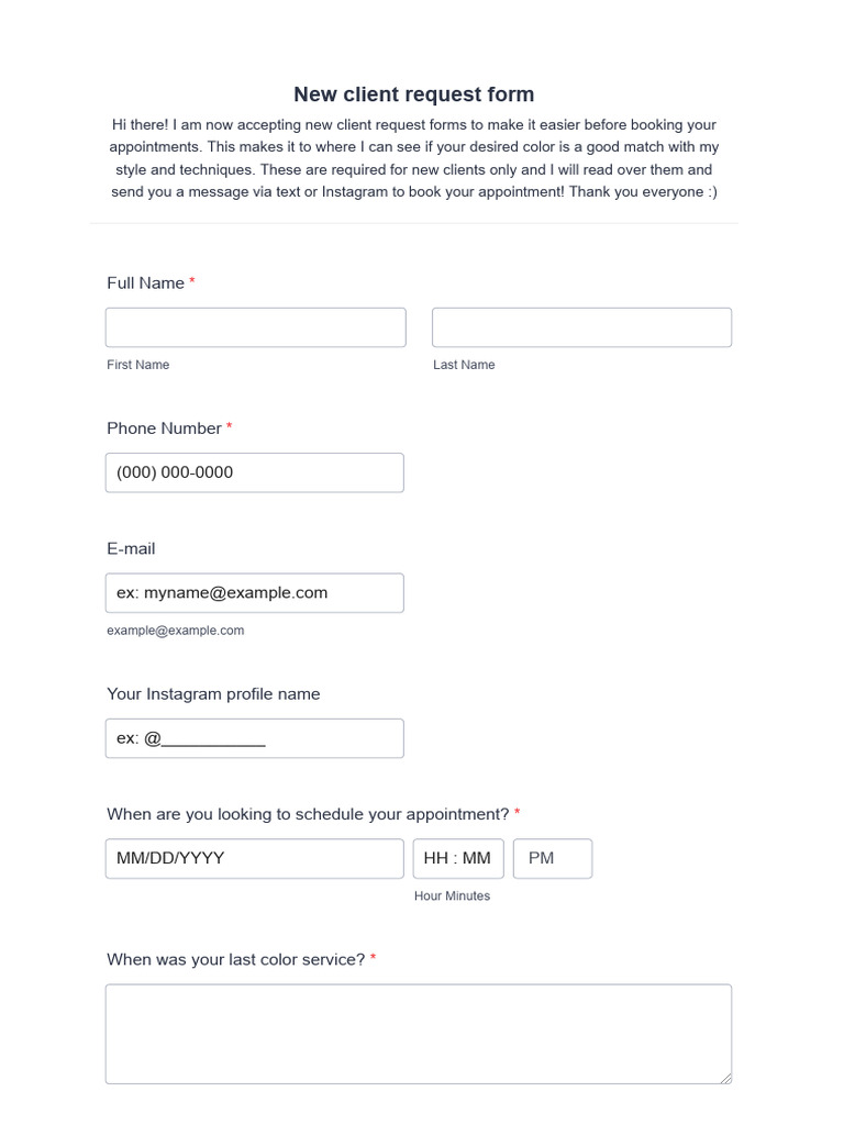 New Client Request Form Template - Jotform | PDF | Fee