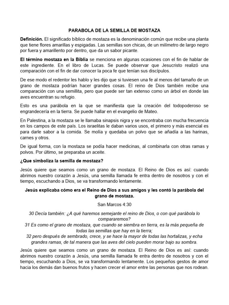 Parábola de la Semilla de Mostaza | PDF | La resurrección de Jesús | Jesús