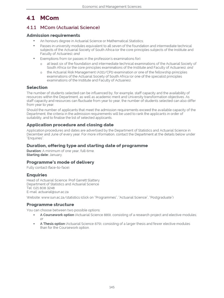 Master's Actuarial Science | PDF | Actuarial Science | Actuary