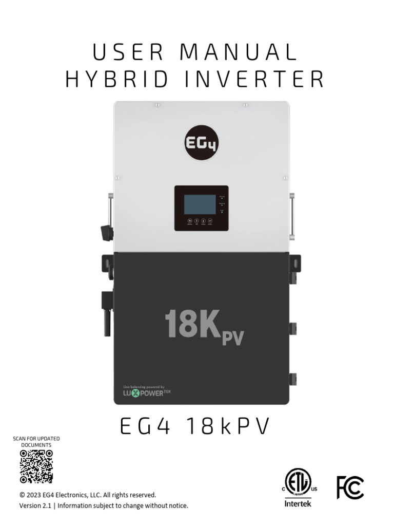 EG4 18KPV Hybrid Inverter Manual | PDF | Solar Panel | Photovoltaics