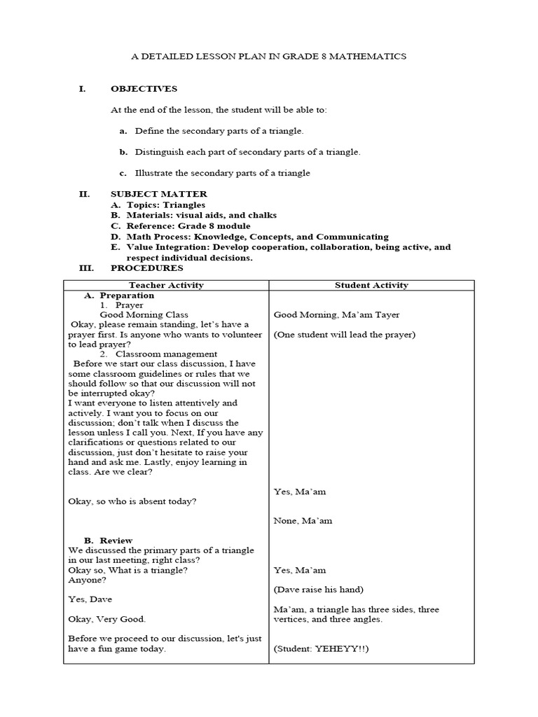 Lesson Plan in Triangles | PDF | Triangle | Classical Geometry