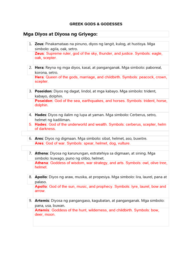 Greek Gods & Goddesses | PDF