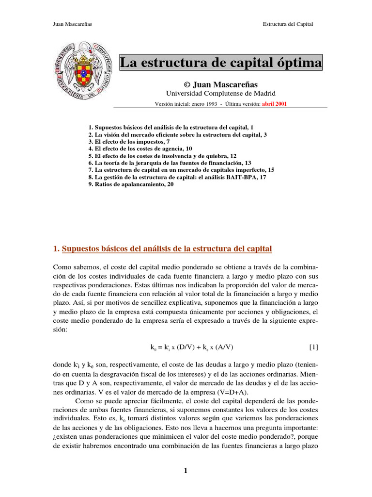 Estructura de Capital Óptima y Análisis | PDF | Apalancamiento ...