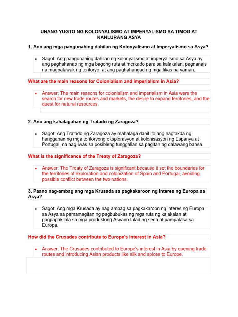 Unang Yugto NG Kolonyalismo at Imperyalismo Sa Timog at Kanlurang Asya | PDF