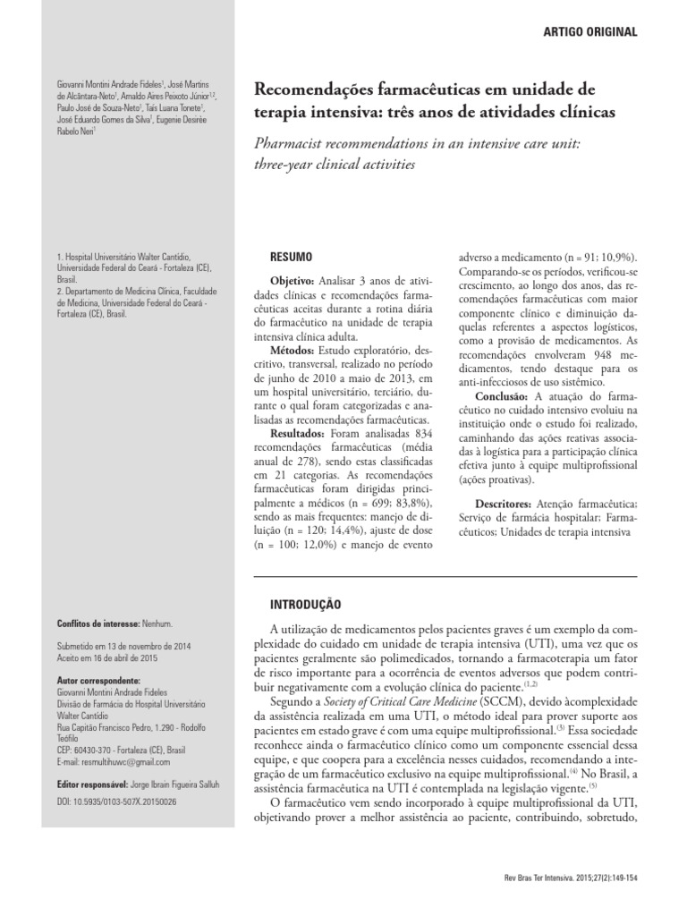 Artigo UTI Farmaceutico | PDF | Farmacêutico | Unidade de Tratamento Intensivo (UTI)