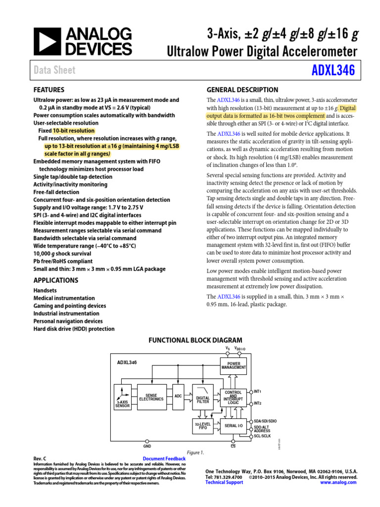 Adxl346 Complemento A Dos | PDF | Accelerometer | Computer Engineering