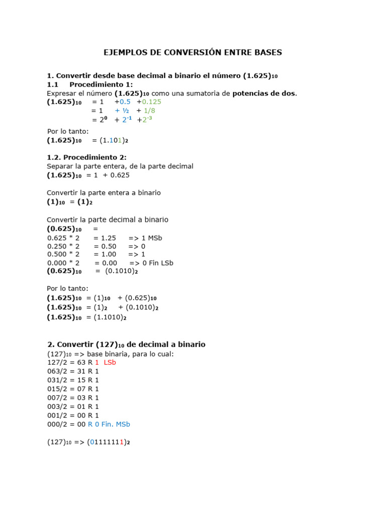 Ejemplos de Conversión Entre Bases | PDF | Ciencias de la Computación | Teoría de la computación