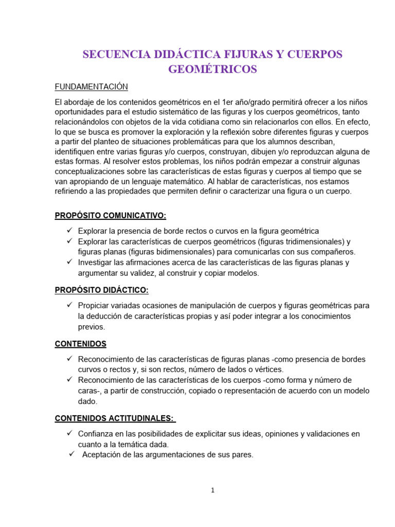 Secuencia Didactica Figuras y Cuerpos Geométricos Primer Grado A | PDF | Geometría