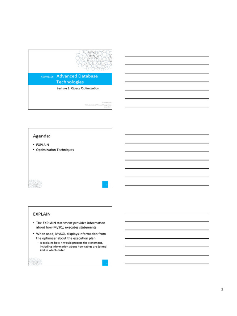 Lecture 3 - Query Optimization | PDF | Database Index | Table (Database)