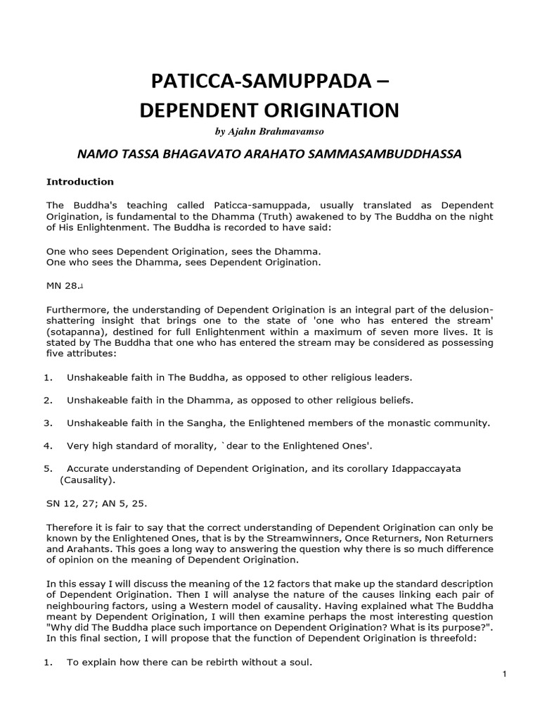 Ajahn Brahmavamso Paticca-Samuppada Dependent Origination | PDF | Sati ...