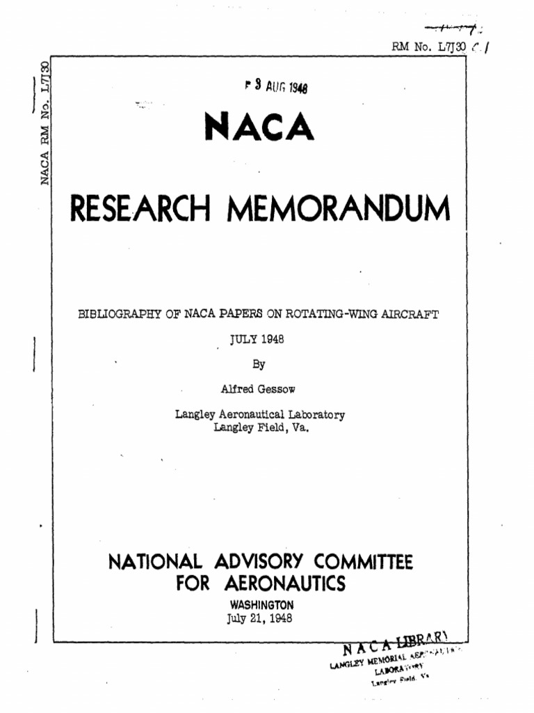 Bibliography of Naca Papers On Rotating Wing Aircraft July 1948 Gessow ...
