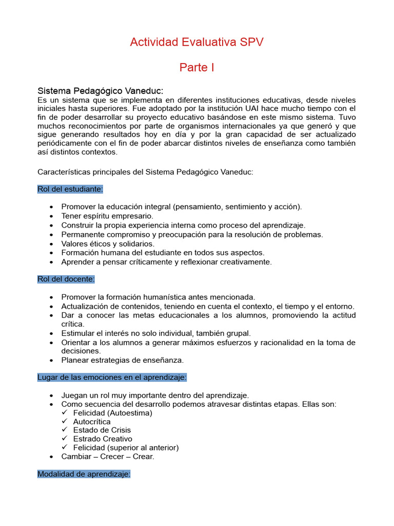 Actividad Evaluativa SPV | PDF | Aprendizaje | Maestros