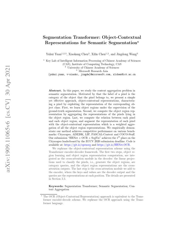 Segmentation Transformer: Object-Contextual Representations For Semantic Segmentation | PDF ...