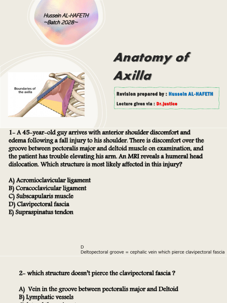 Anatomy of Axilla - Hussein 2028 | PDF | Arm | Shoulder