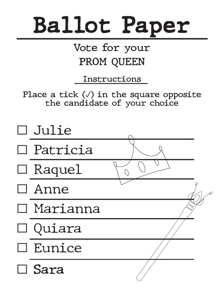 Prom Queen Voting Ballot | PDF | Wellness