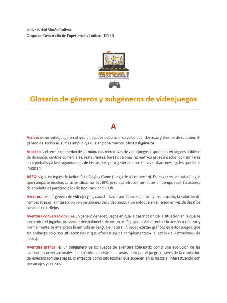 glosario-de-generos-de-videojuegos | PDF | Videojuegos | Juego de azar