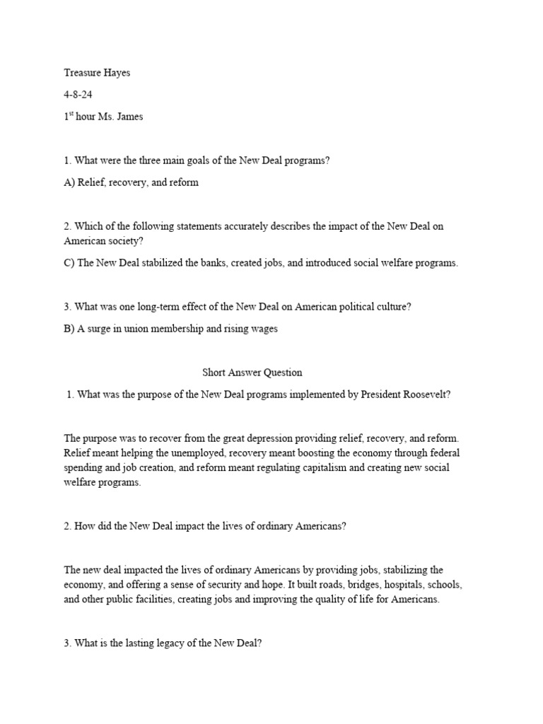 The New Deal | PDF | New Deal | Welfare