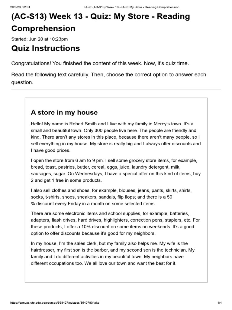 My Store Quiz: Reading Comprehension | PDF | Clothing | Fashion