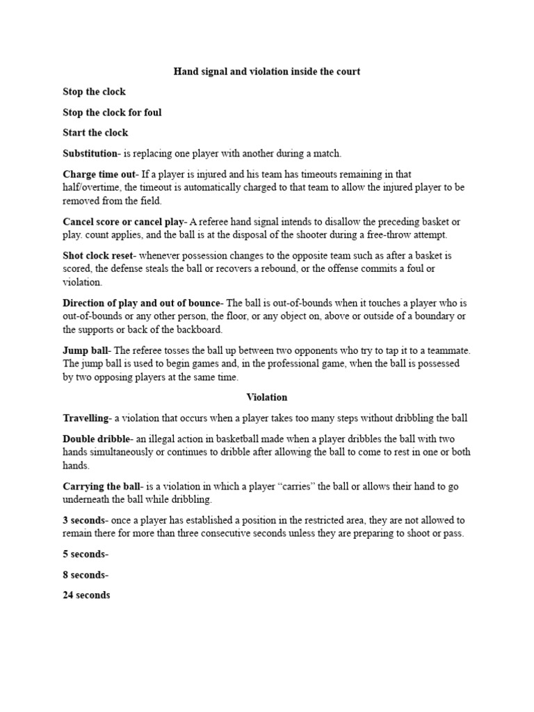 Court Hand Signals and Violations Guide | PDF | Games Of Physical Skill ...
