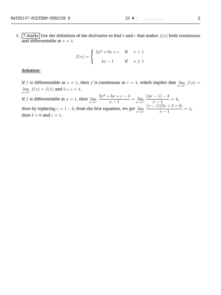 Midterm Solutions Sp24 CalcI | PDF | Mathematical Analysis | Mathematical Relations