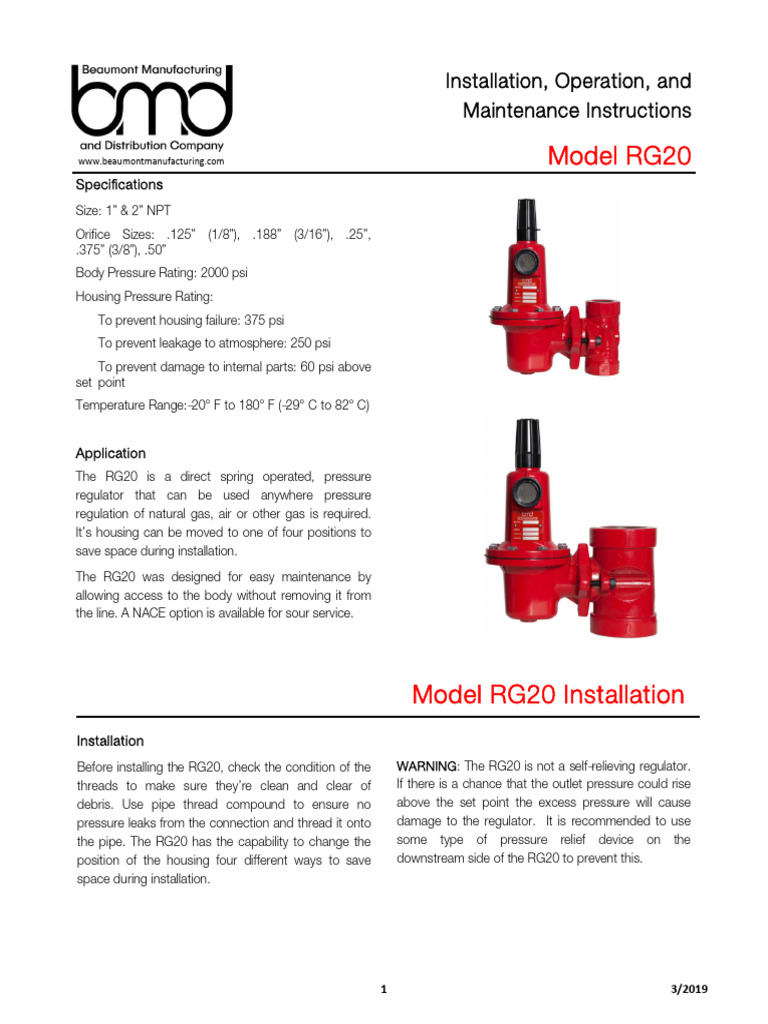 rg20 Iom 3 11 19 | PDF | Screw | Pipe (Fluid Conveyance)