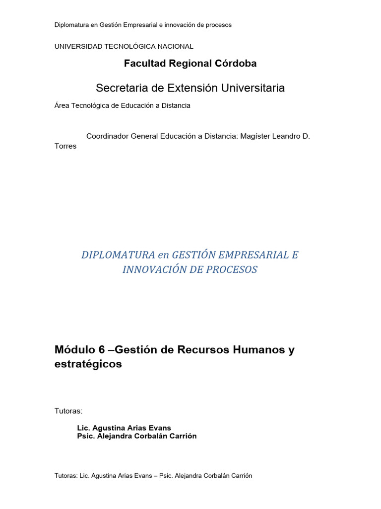 Modulo 6 - Gestión de Recursos Humanos y Estrategicos | Descargar gratis PDF | Gestión de ...