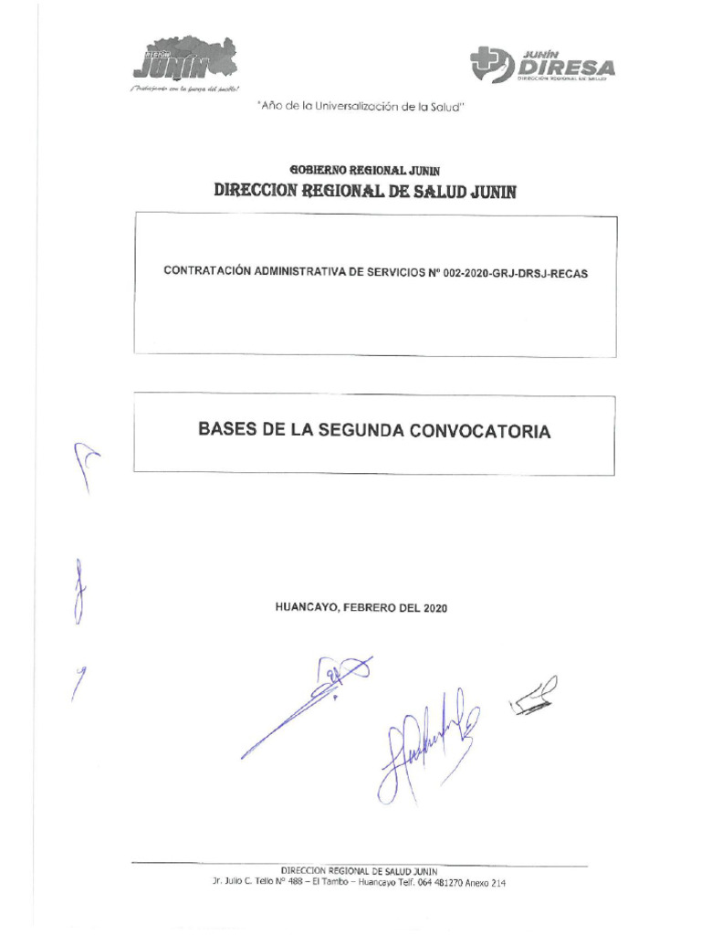 Bases de Convocatoria CAS N 02-2020-DIRESA JUNIN | PDF