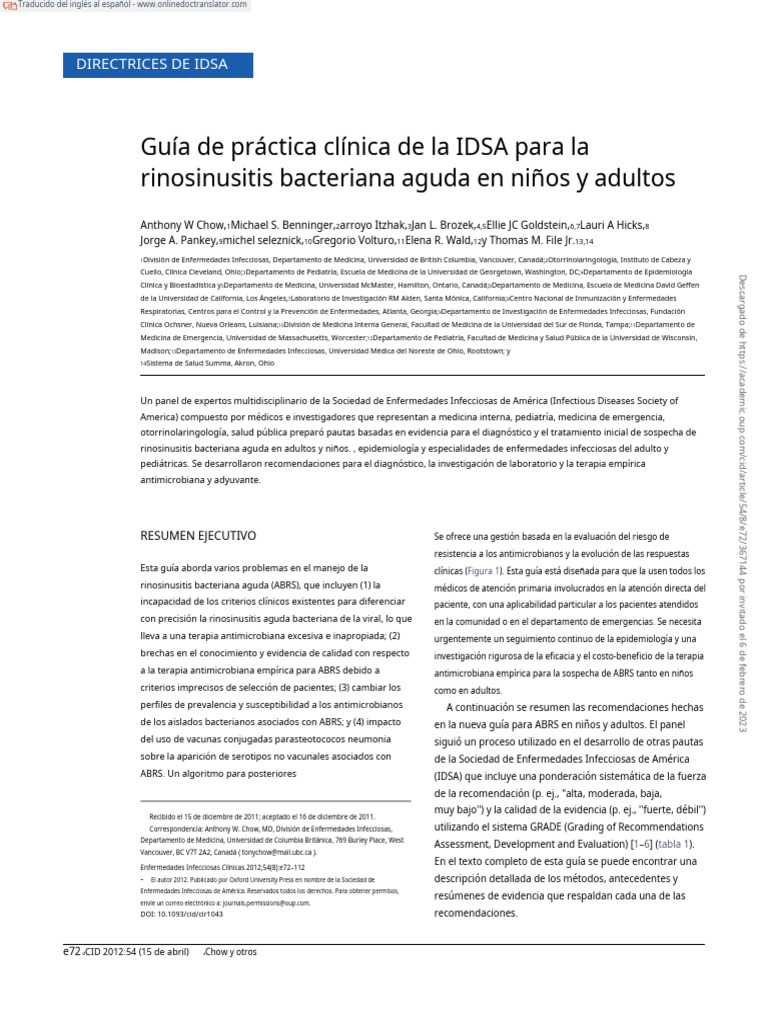IDSA Clinical Practice Guideline For Acute Bacterial Rhinosinusitis in ...