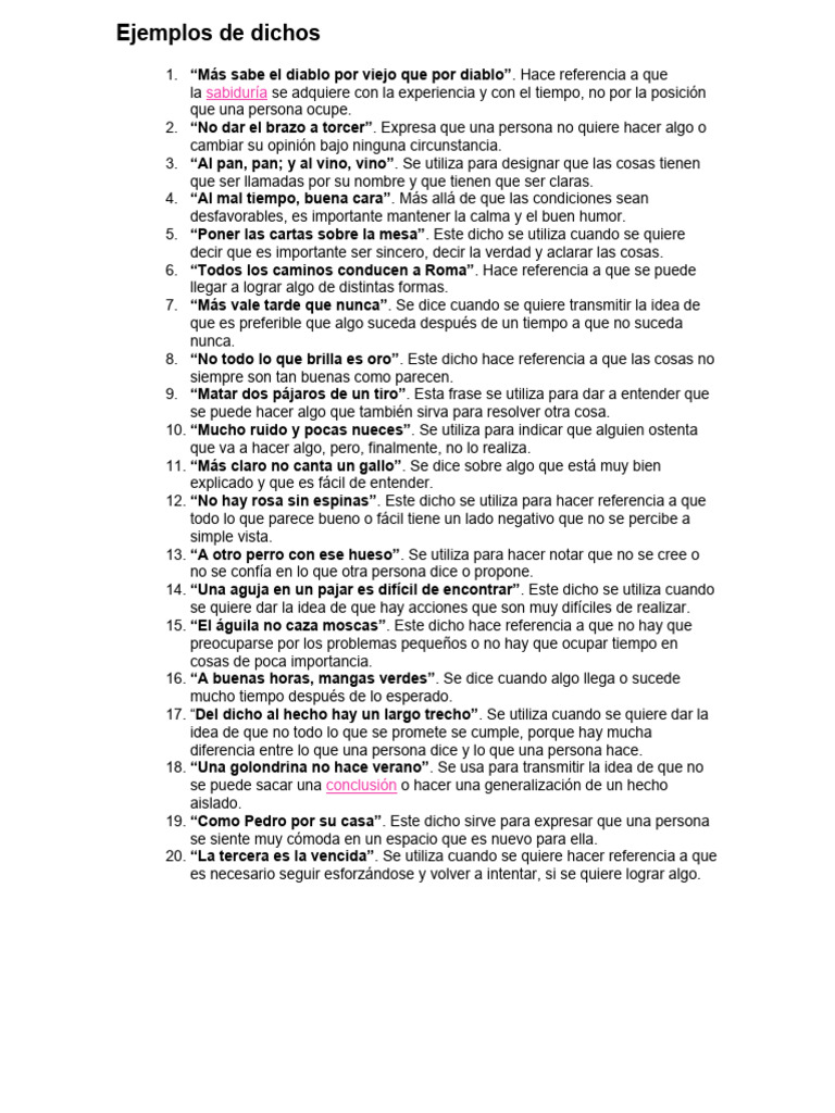 20 Dichos Populares y su Significado | PDF | Artes del Lenguaje y ...
