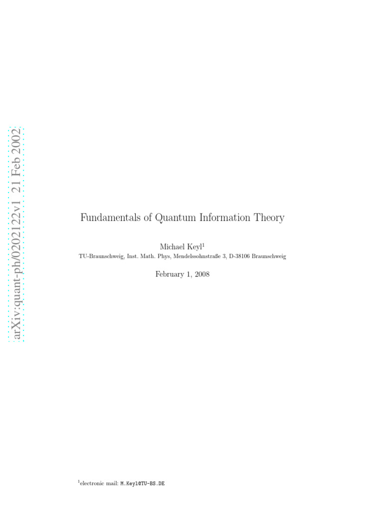 Fundamentals of Quantum Information Theory: Michael Keyl | PDF | Quantum Entanglement | Quantum ...