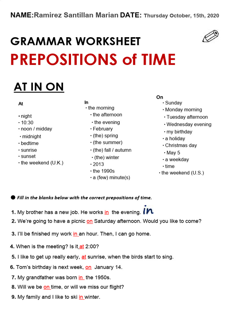 Prepositions of time-IN, ON, AT-1 | PDF