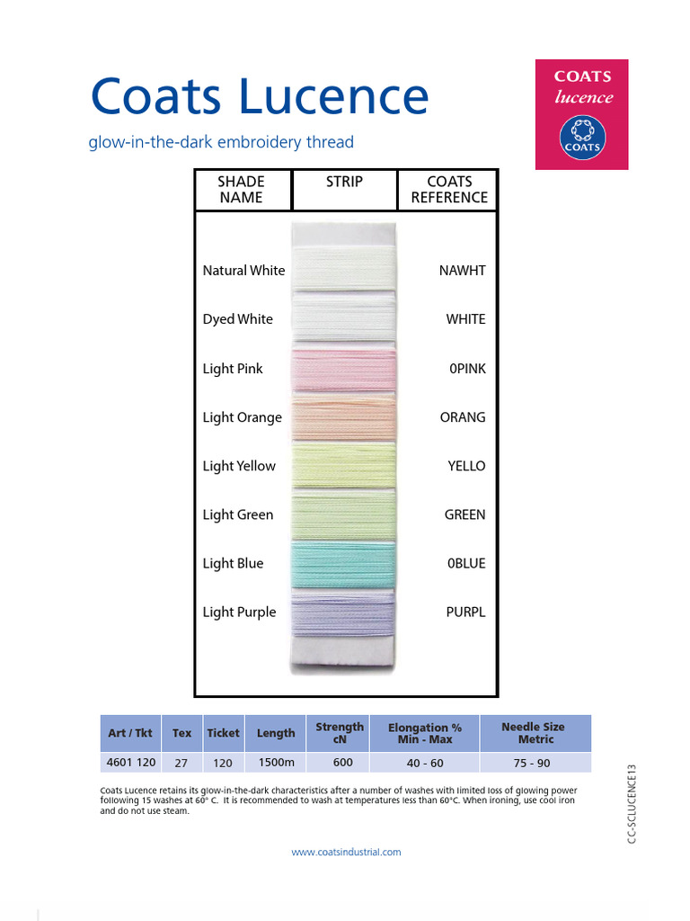Coats Lucence Glow-in-the-Dark Thread | PDF