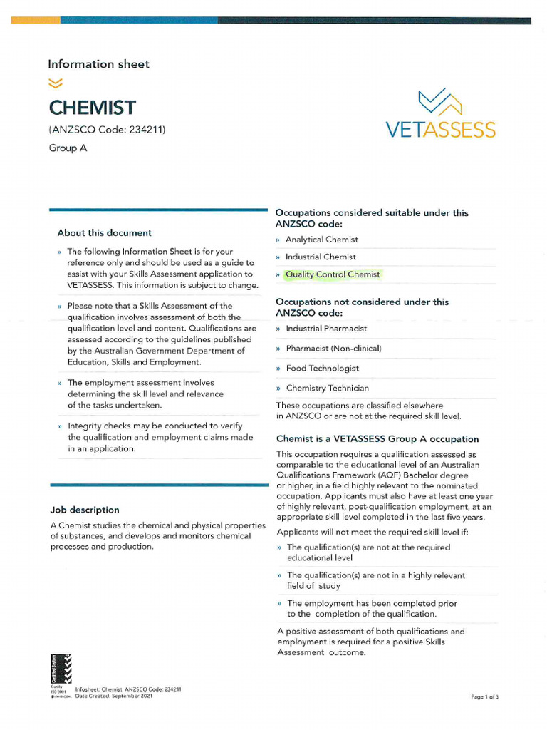 Chemist Information Sheet | PDF
