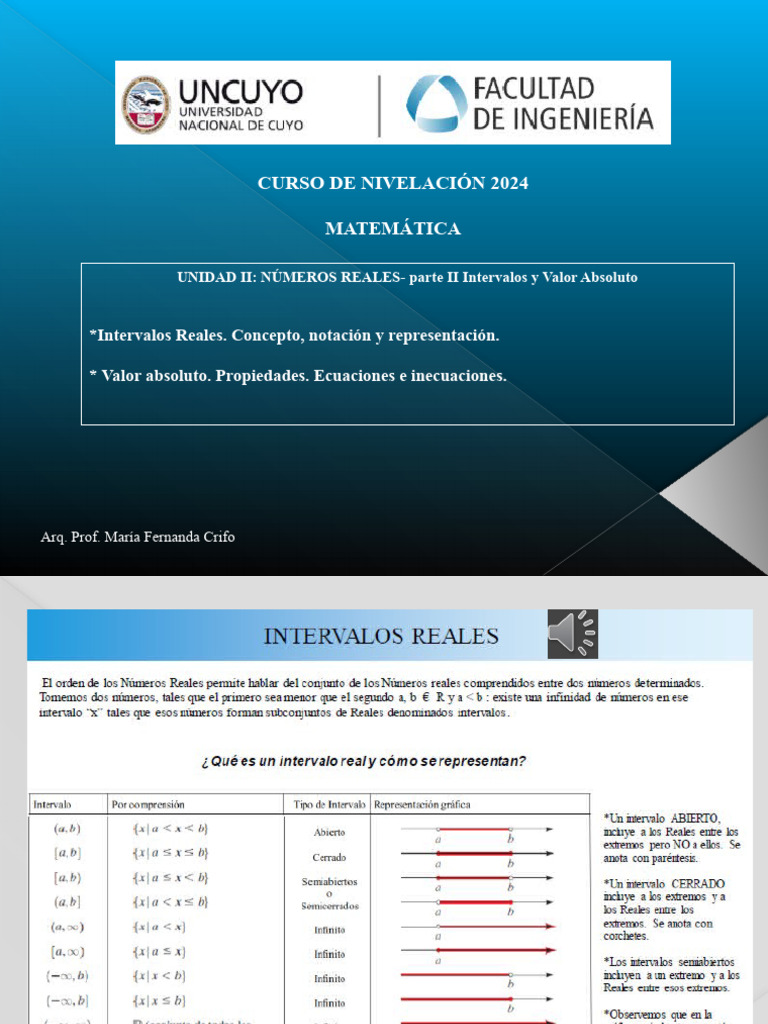 Clase 2.3 Números Reales Parte II Intervalos y Valor Absoluto Con Audio | PDF | Ecuaciones | Números