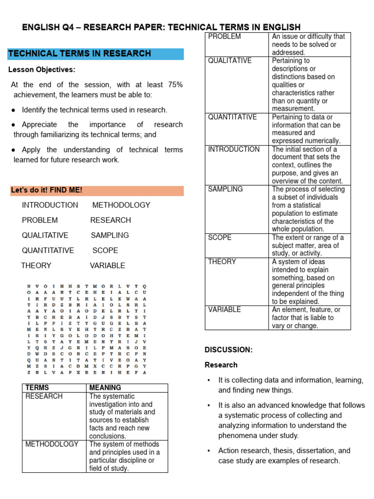 Technical Terms in Research Handouts | PDF | Methodology | Hypothesis