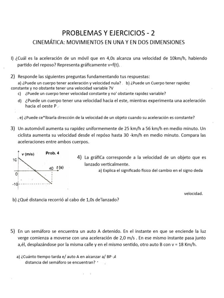 Problemas Y Ejercicios - 2: Cinemática: Movimientos en Una Y en Dos Dimensiones | Descargar ...