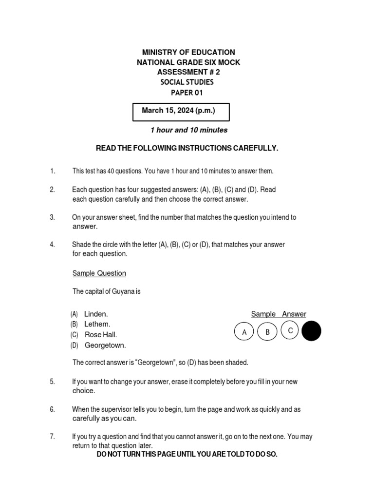 2024 Social Studies Mock Assessment Paper | PDF | Guyana | Weather
