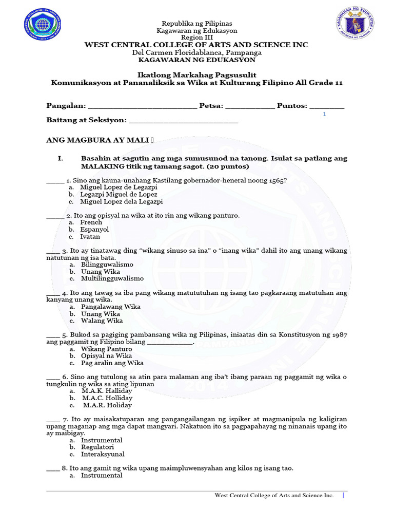 KomPan - 3rd - Quarter - Exam All Grade 11 FLORIDA | PDF