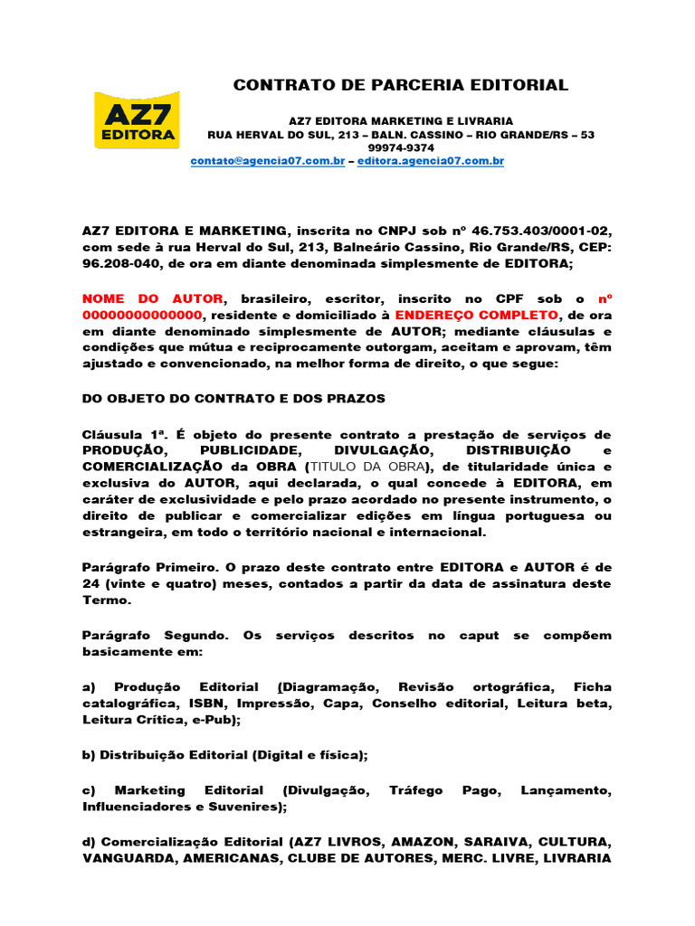 MODELO DE CONTRATO | PDF | Direitos Autorais | Demanda