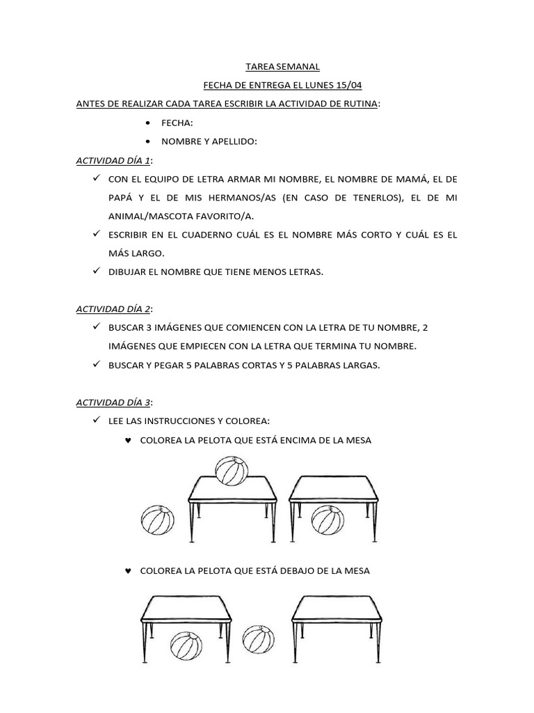 Tareas Semanales para Niños | PDF