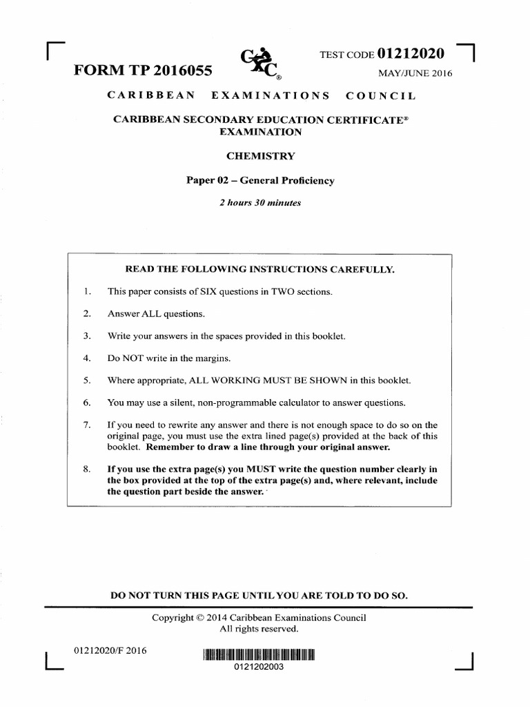 CSEC Chem Paper 2 Booklet (2016 - 2023) | PDF | Diamond | Materials Science