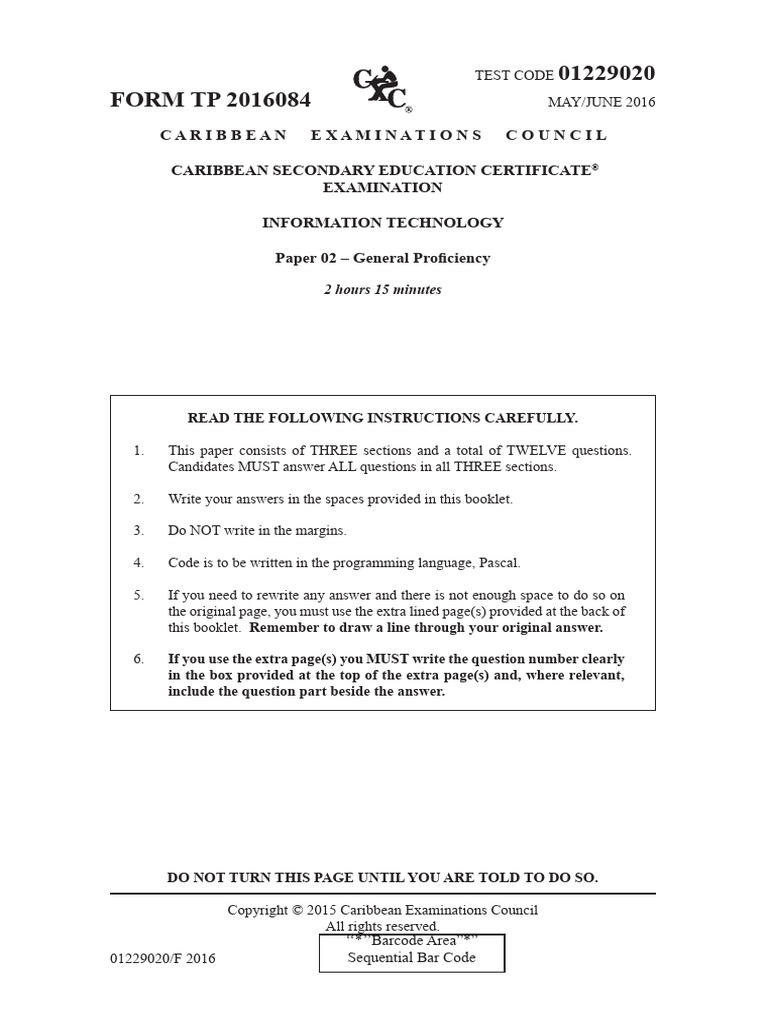 CSEC IT Paper 2 Booklet (2016 - 2023) | PDF | Barcode | Point Of Sale