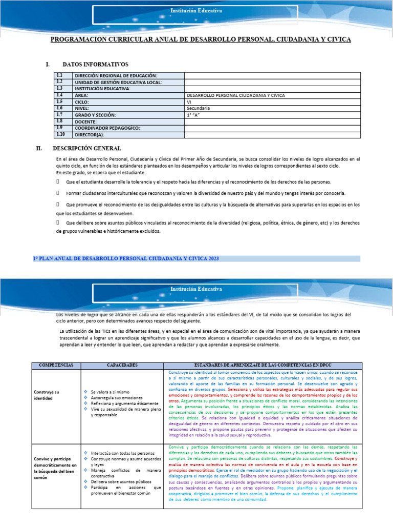 Programacion Anual DPCC 2° Año 2023 | PDF | La sexualidad humana | Ciudadanía