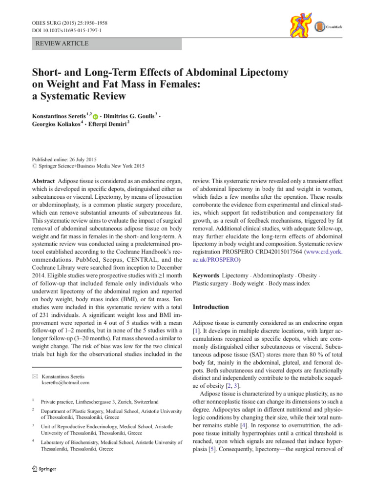 Effects of Abdominal Lipectomy on Women | PDF | Adipose Tissue ...