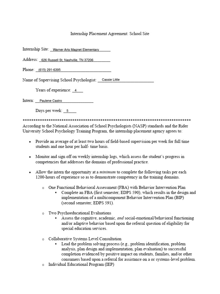Internship Placement Agreement Template | PDF | School Psychology ...