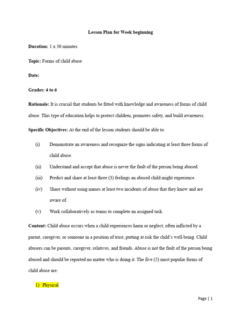 Child Abuse Awareness Lesson Plan | PDF | Child Neglect | Child Abuse