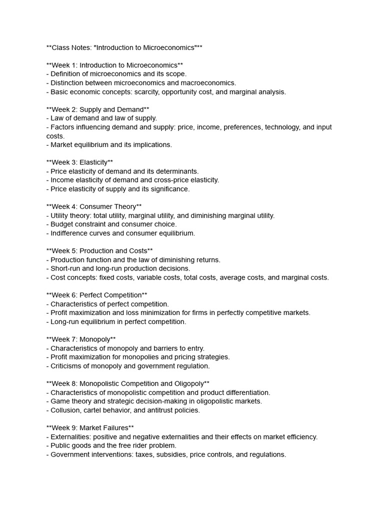 Class Notes - Introduction To Microeconomics | PDF | Microeconomics ...