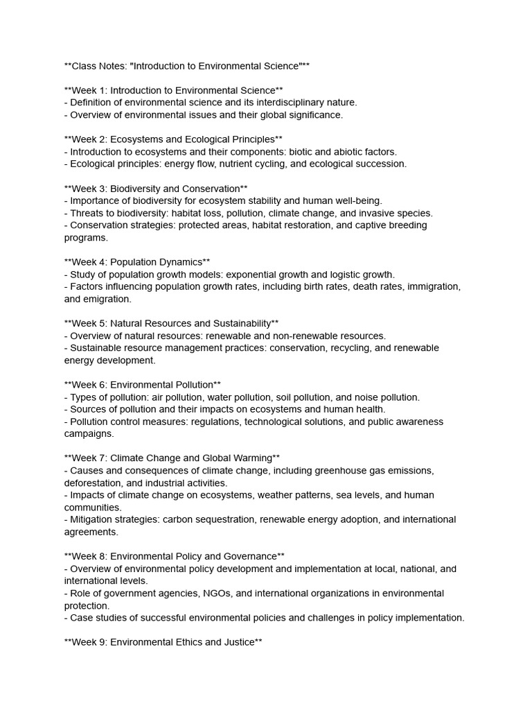 Class Notes Introduction To Environmental Science Pdf Ecosystem